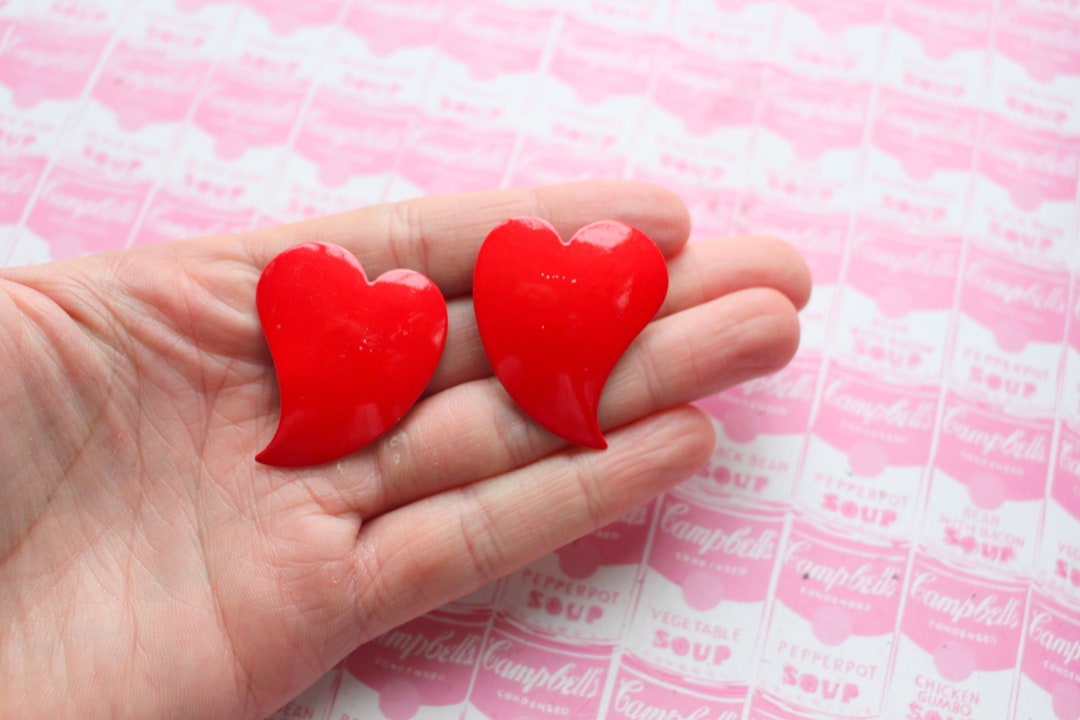 1980s Red Heart Stud Earrings: Retro Kitsch Glam - Etsy