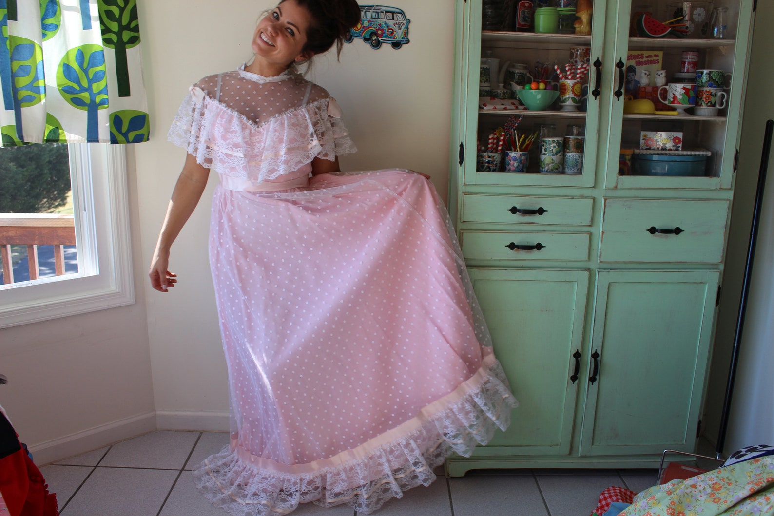 Vintage PINK LACE Ruffled Victorian Dream Dress.size Small. - Etsy