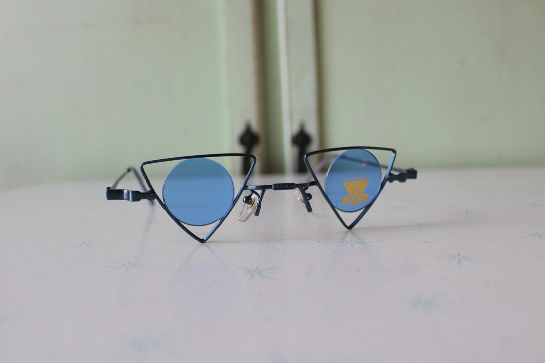 1980s Triangle Blue Round Small Frame Sunnies....specs. NOS. Librarian ...