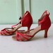 Vintage RED FANCY Peep Toe Heels..size 8 8.5 Womens...wedges. Pumps ...