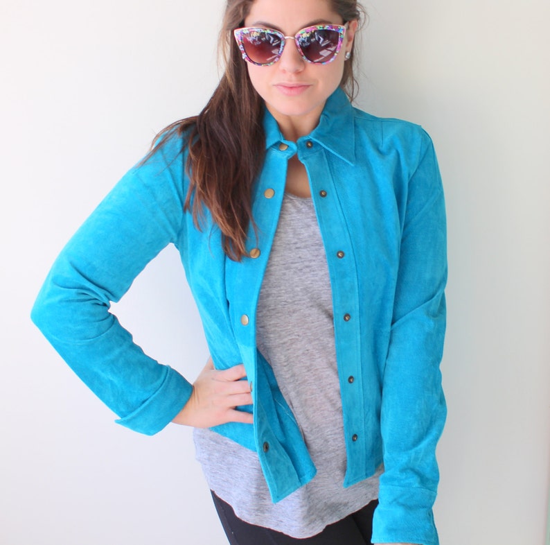 1980s TEAL LEATHER Jacket...size Medium Large. Blue. Retro. - Etsy