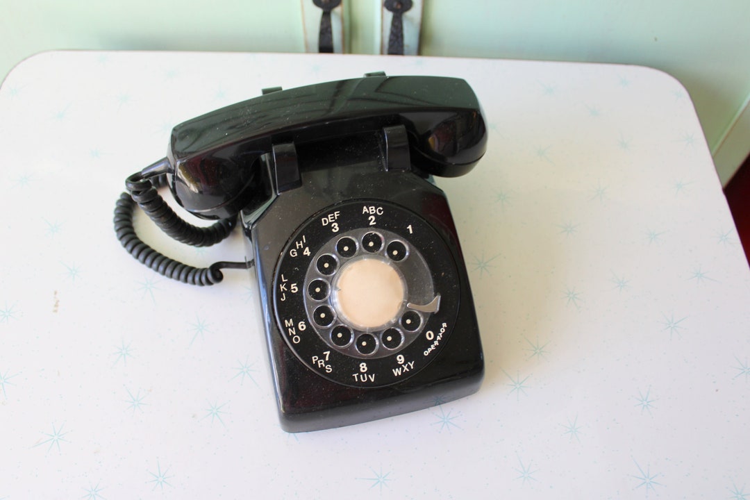 1960s 1970s Black Atomic Rotary Telephone....retro. Diner. Rad. 1960s ...