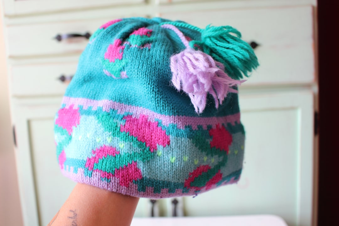 1980s NOS New Old Stock Beanie....hat. Teal. Unisex. Colorful. Rainbow ...