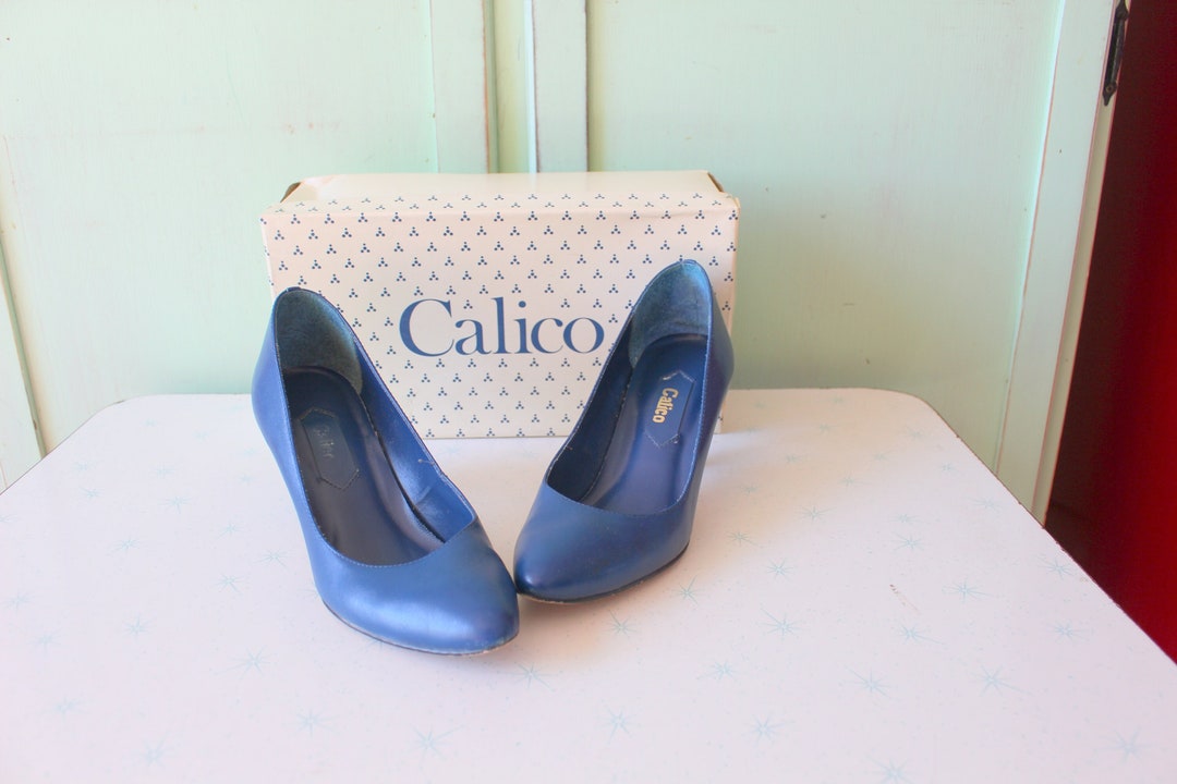 Vintage Blue Leather Heels - Calico Designer Shoes, Size 7 - Etsy