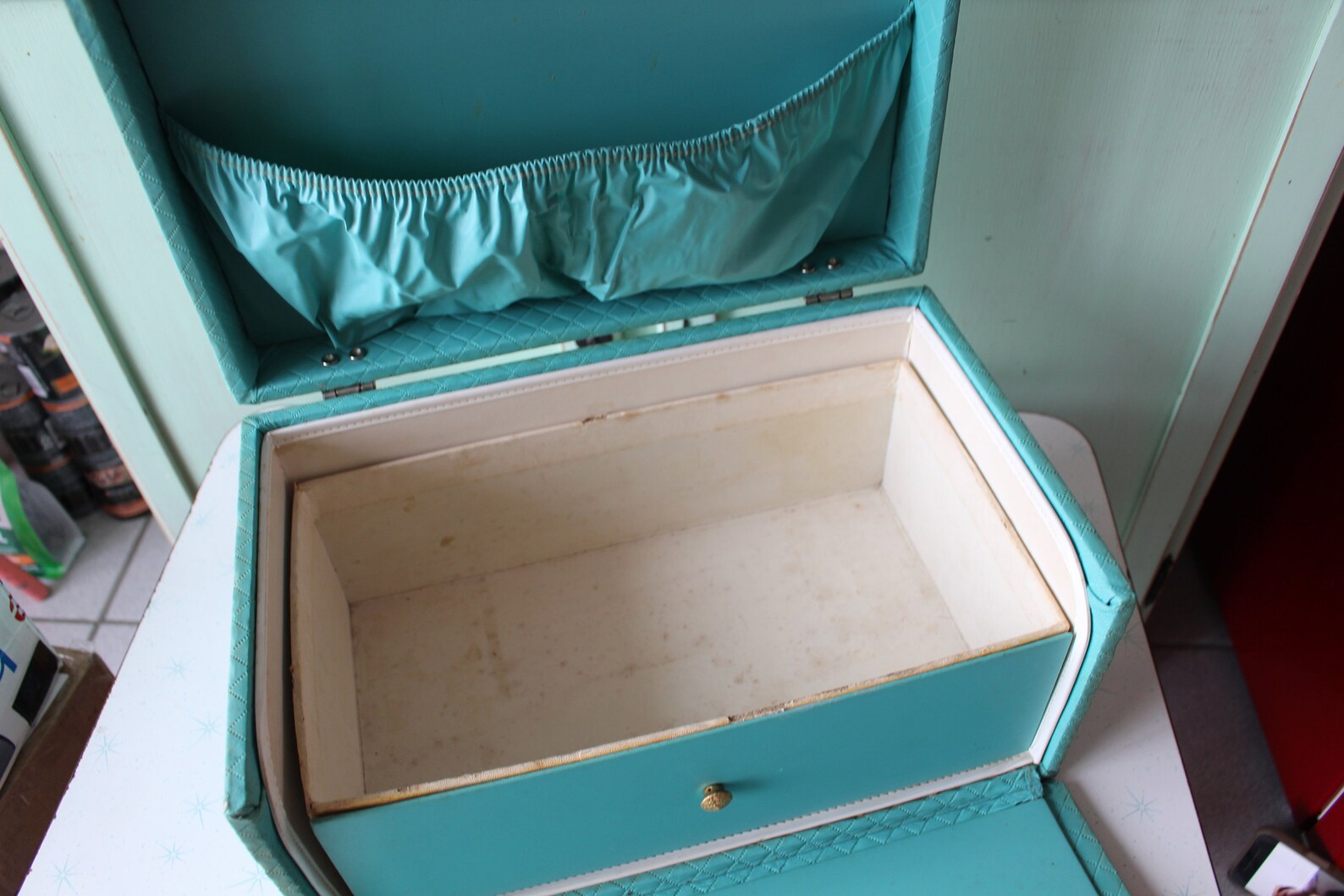 1970s MID CENTURY Atomic Blue Sewing Box.....threads. Sewing. - Etsy