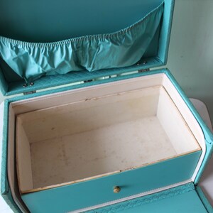 1970s MID CENTURY Atomic Blue Sewing Box.....threads. Sewing. Craft ...