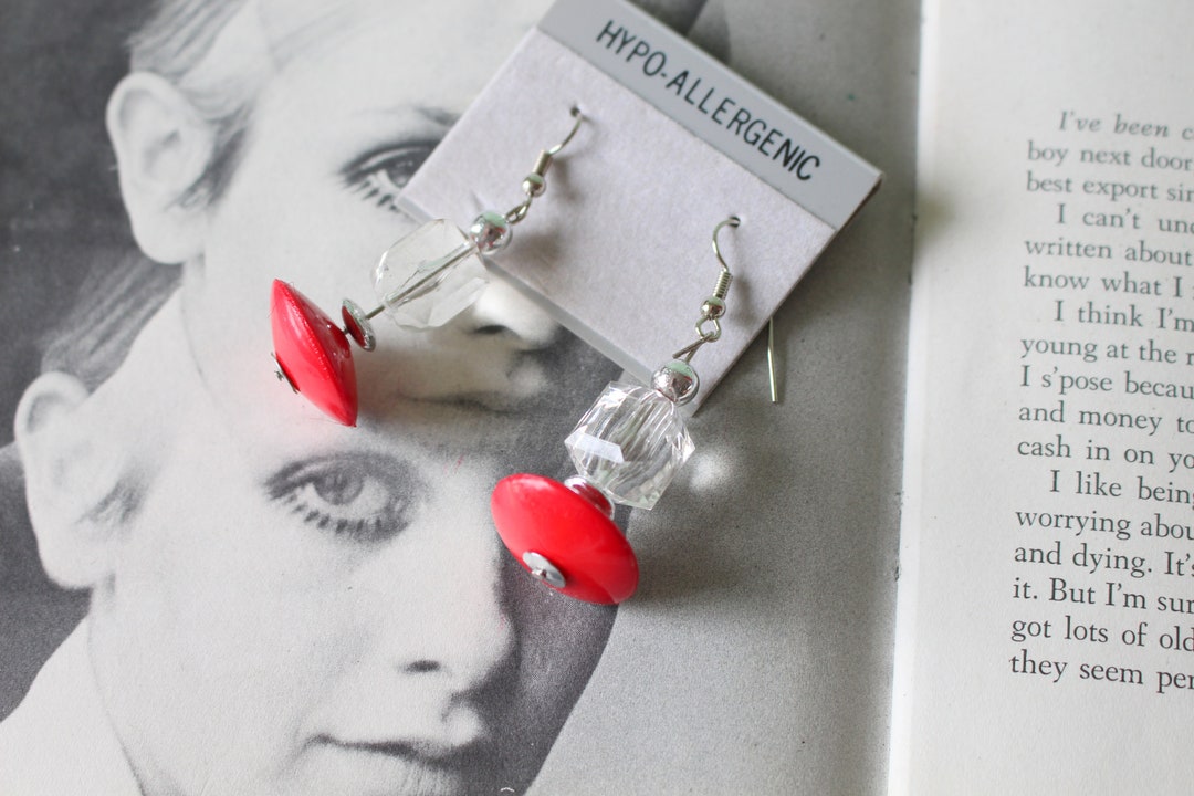1980s Red Kitsch Earrings: Glam Retro Dangle Earrings - Etsy