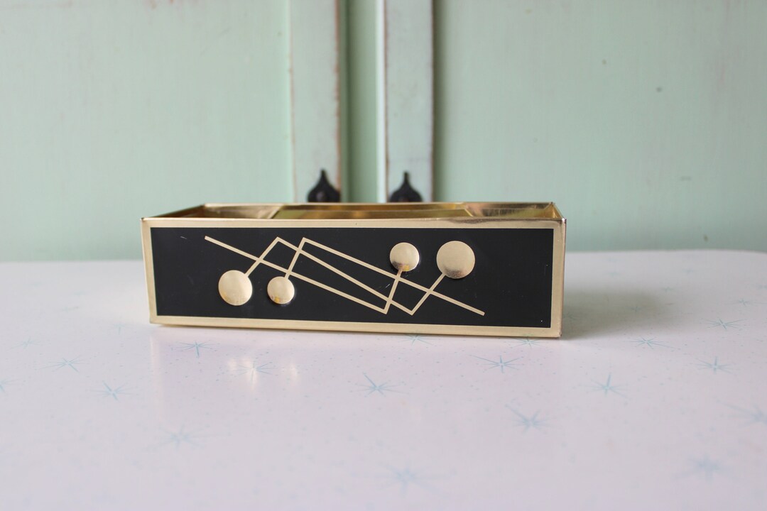 1970s ATOMIC Black and Gold Decor Art Box....craft. Groovy. 70s. Retro ...