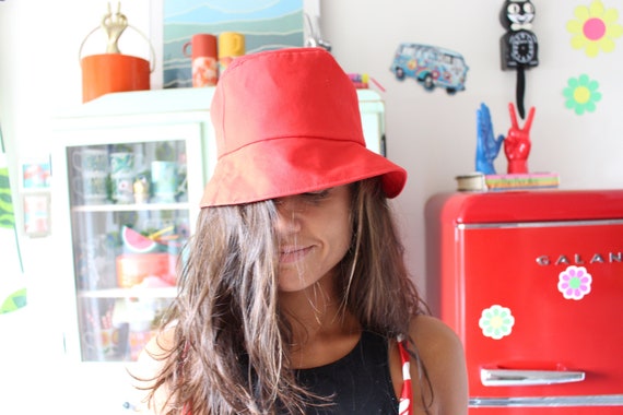Vintage Red Unisex Hat.....beach. red floppy hat. cos… - Gem