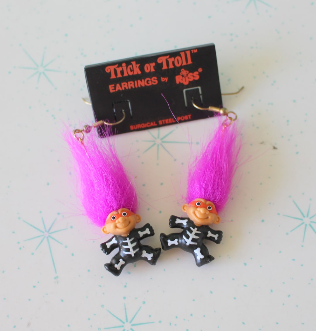 NOS Vintage TROLLS Earrings...skeleton Troll. Collectible. Troll. 1980s ...