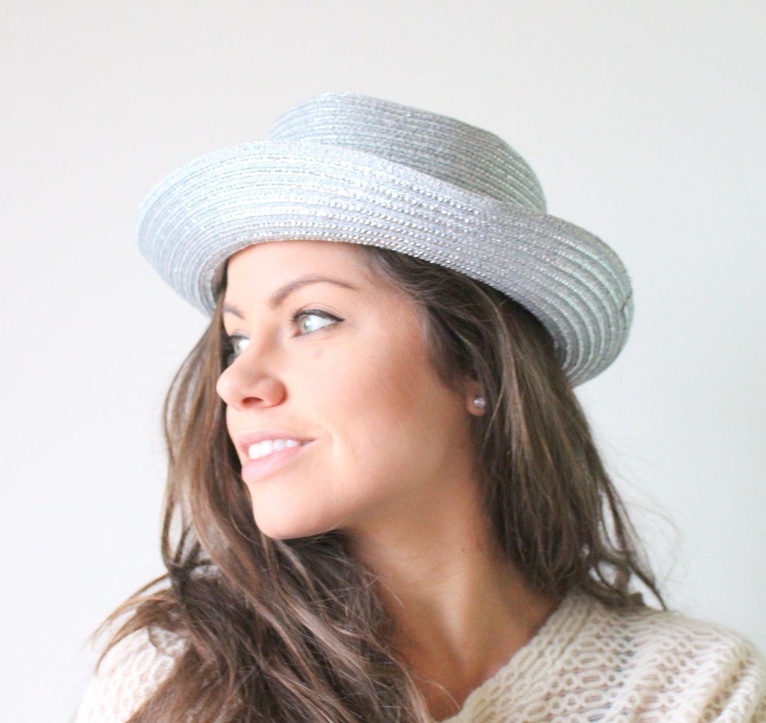 Vintage Silver Straw Hat: 80s-90s Wedding, Easter, Costume - Etsy Australia