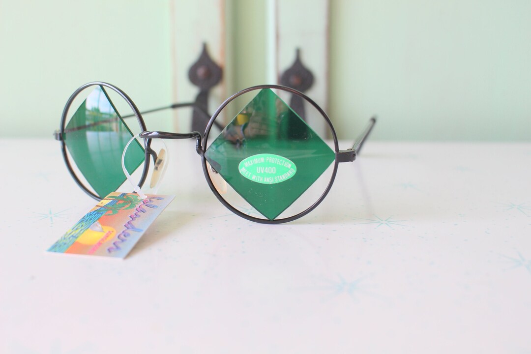 1980s Triangle Diamond Sunnies....specs. NOS. Librarian. Round Lens ...