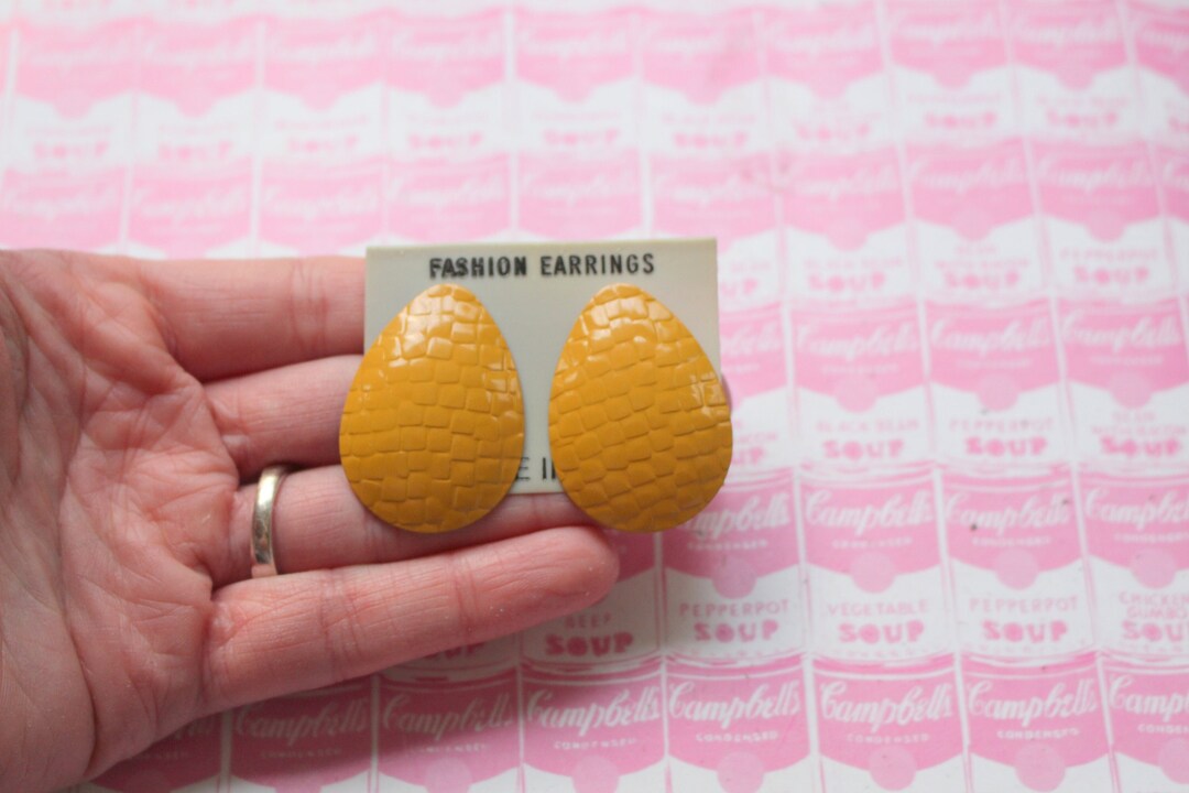 1980s Mustard Yellow Metal Stud Earrings - Etsy
