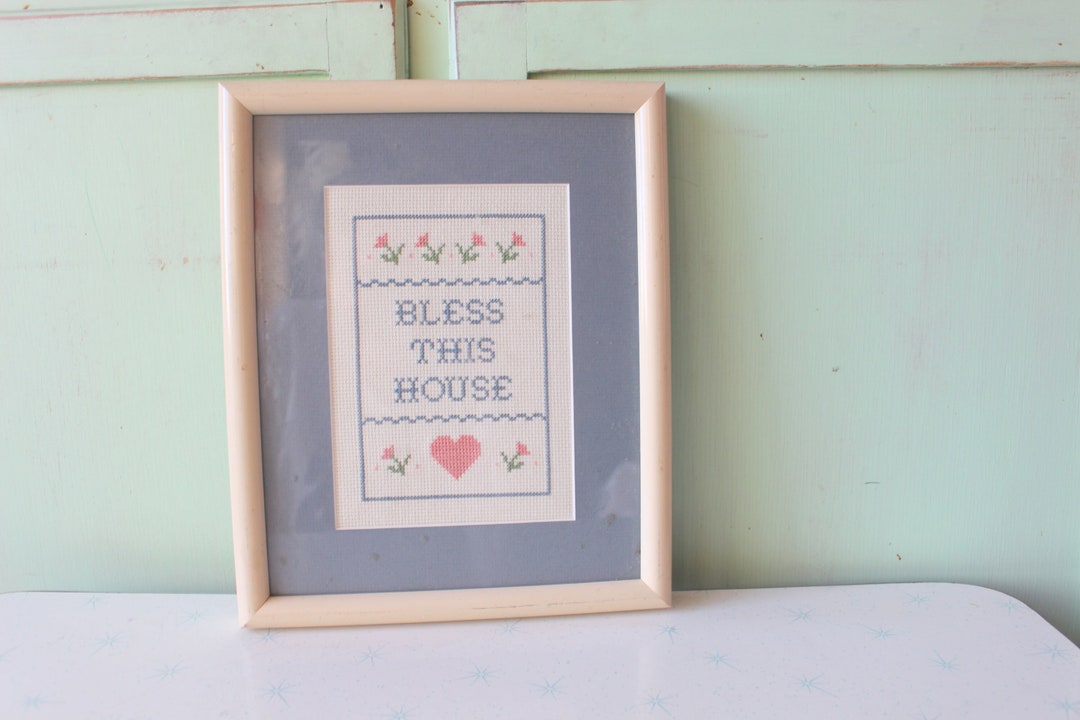 1980s Vintage RETRO Floral Bless Our House Wall Art.....kitchen. Kitsch ...