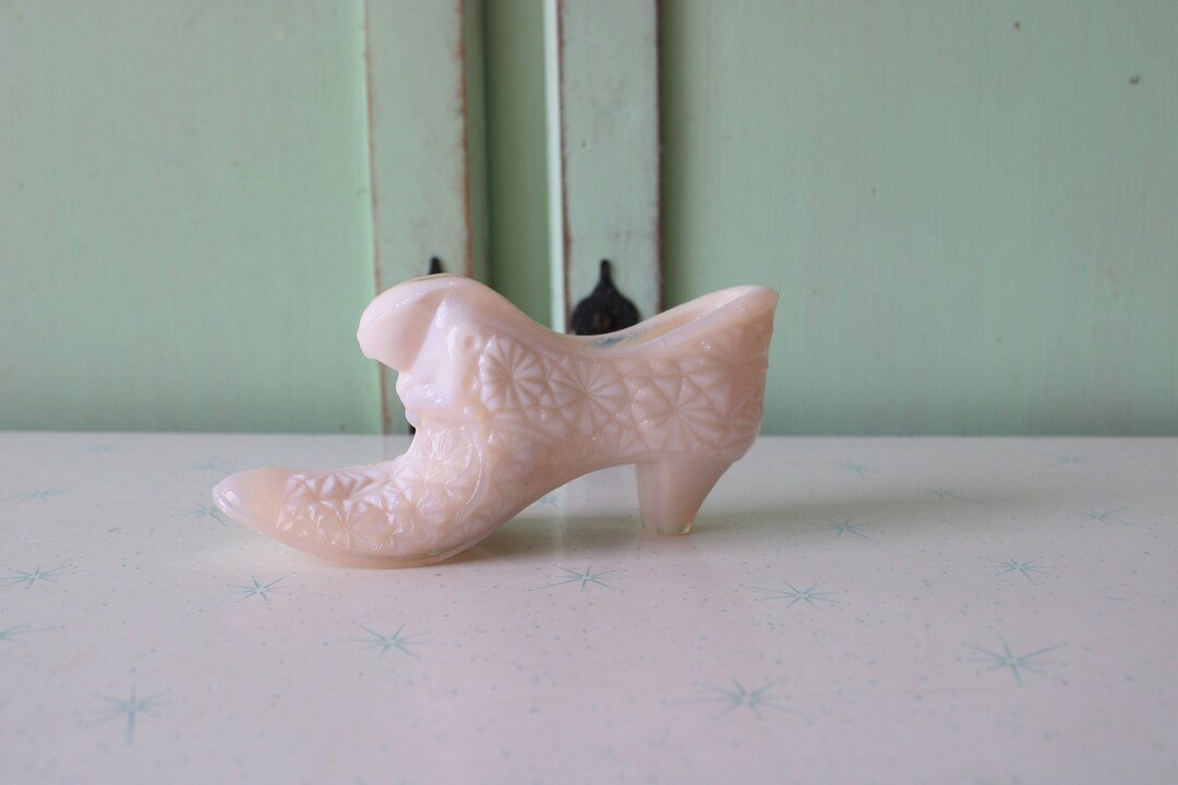 Vintage Pink Milk Glass Heel Boot Vase - Victorian Decor - Etsy