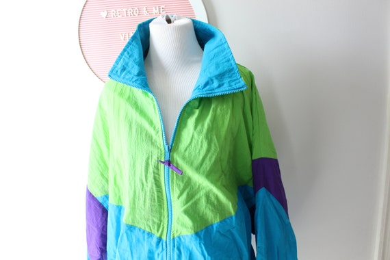 1980s Vintage Neon Windbreaker Jacket.....large.. blu… - Gem