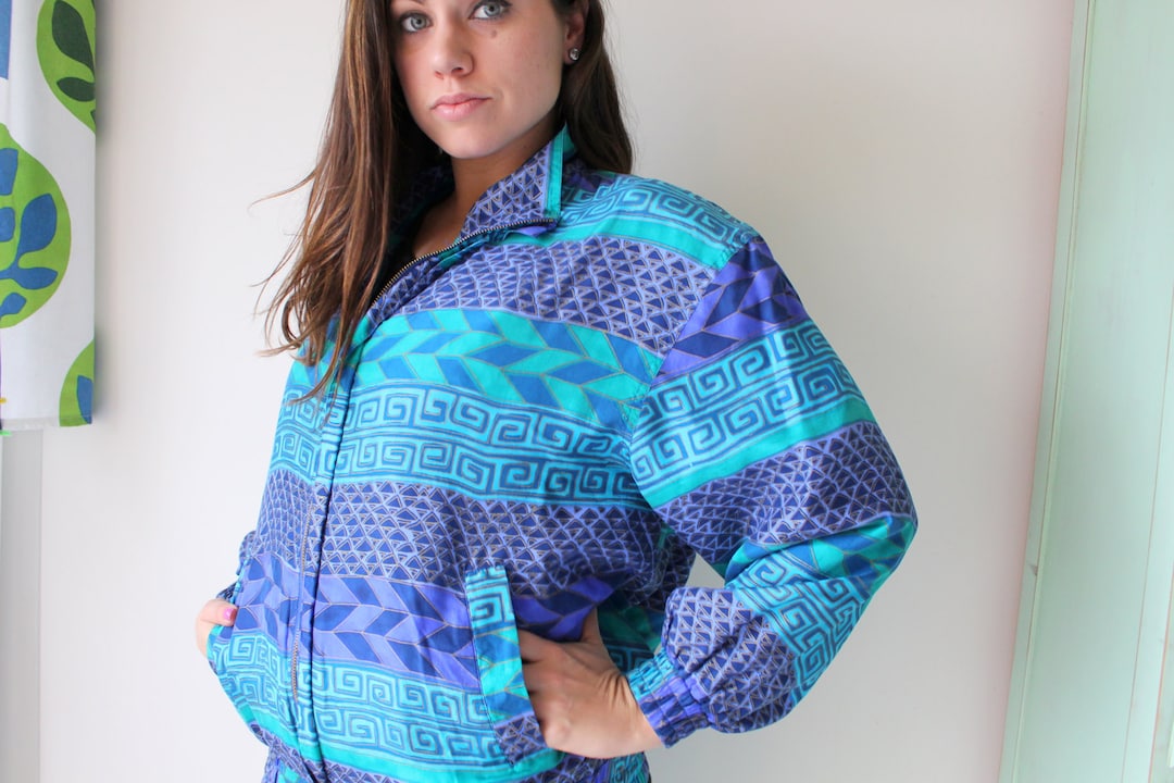 1980s Vintage Blue Jacket.size Large. Colorful. Bright. Retro. Blue ...