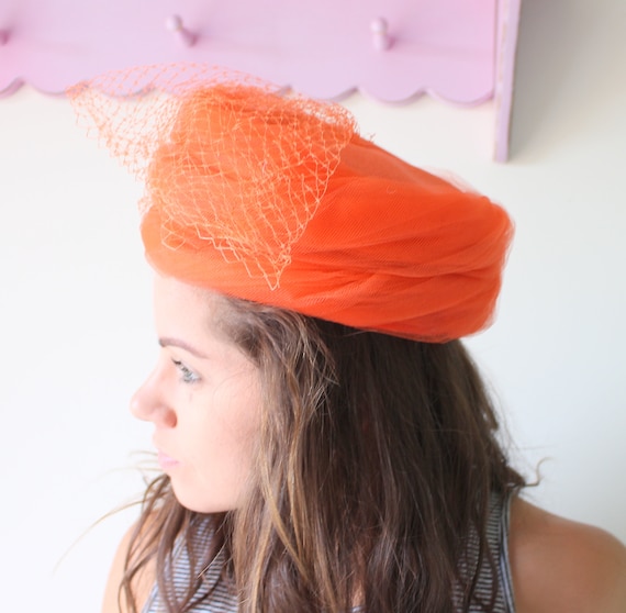 Vintage Mid Century Hat..retro. orange hat. church. g… - Gem
