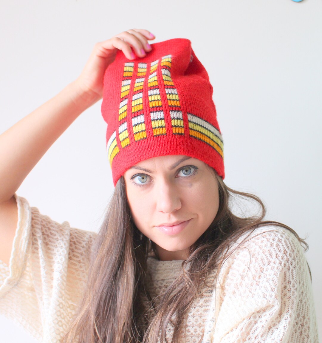 1980s NOS New Old Stock Beanie....hat. Red. Unisex. Colorful. Red Blue ...