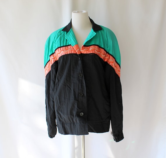 1980s Vintage Windbreaker Jacket....M/L... black. gre… - Gem