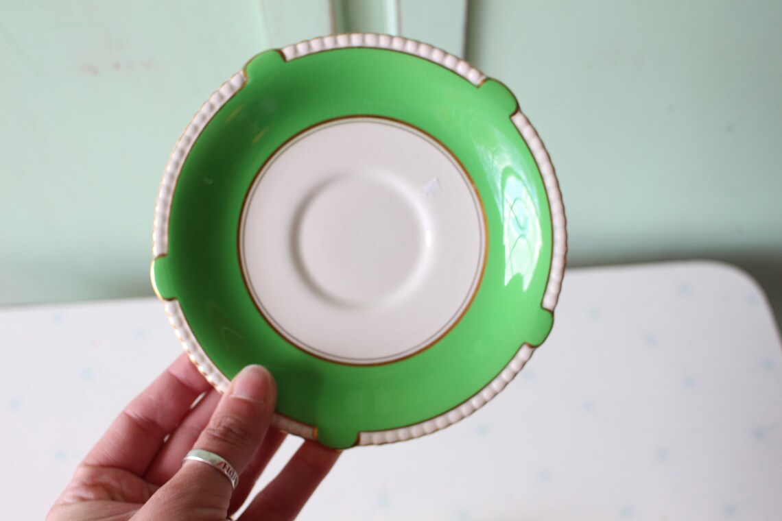 Vintage Fancy GREEN England Plates Bowls Set of 2....bright. - Etsy