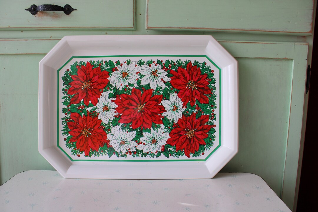 Vintage Christmas Tray: Retro Poinsettia Holiday Decor - Etsy