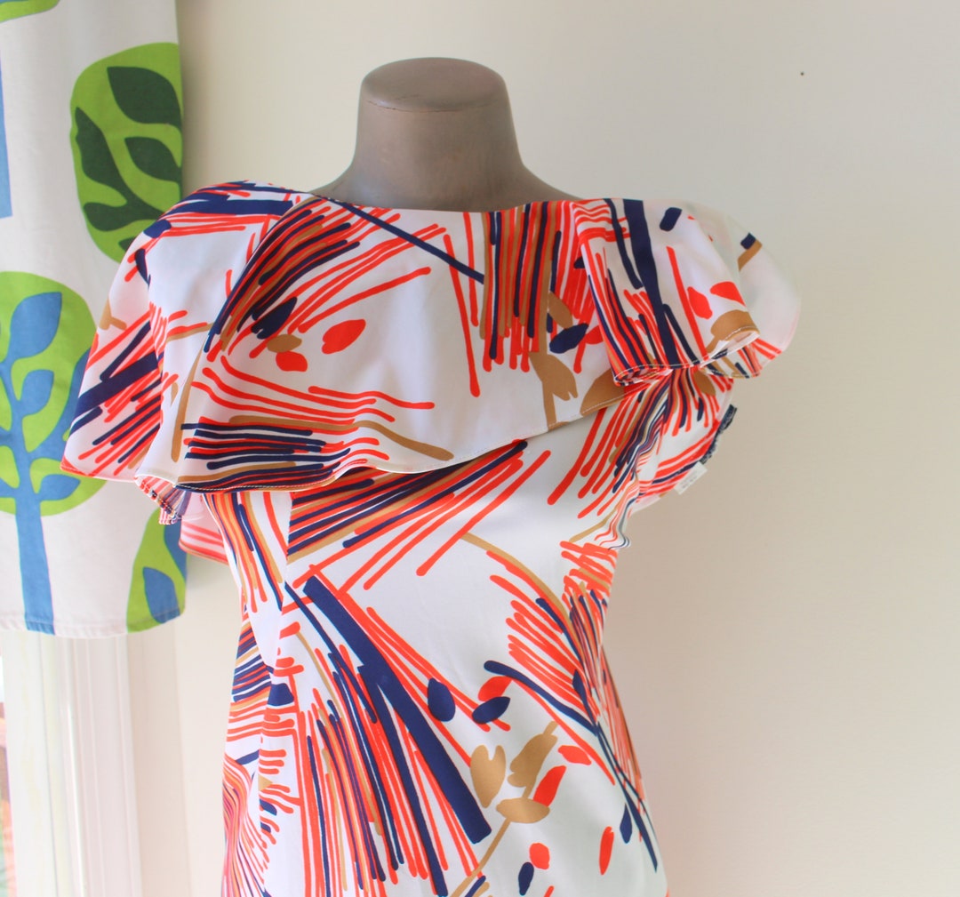 Vintage MOD GIRL Dress....size Small Womens...gold. White. Blue. Red ...