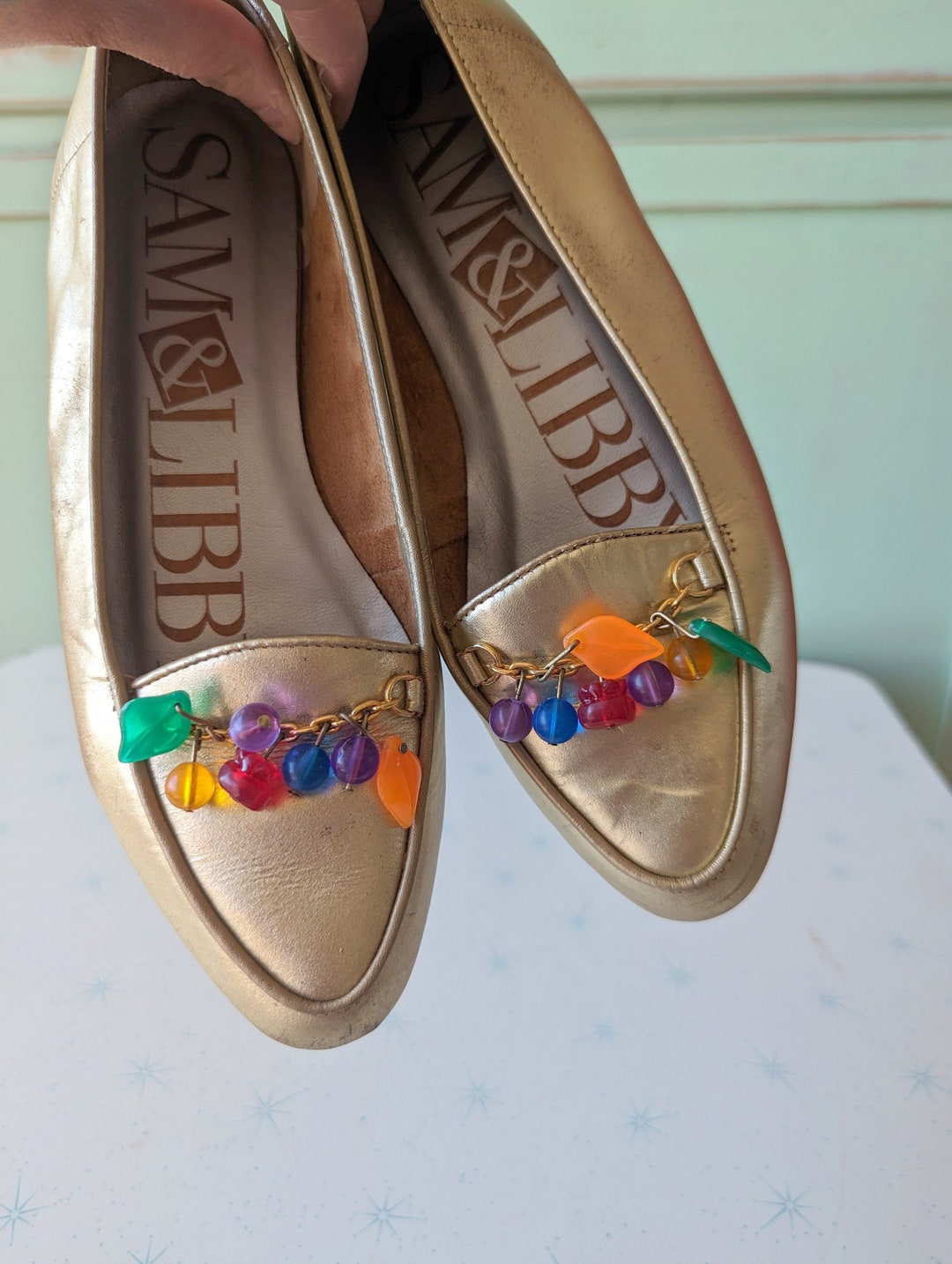 Vintage Gold Sam and Libby Ballerina Flats....size 7.5 Womens......designer Shoes. Flats. 80s ...