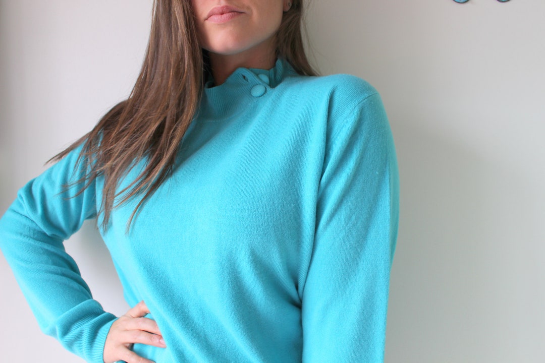 1980s SKY BLUE Pullover Sweater..hand Knit. Colorful. Bright. Retro ...