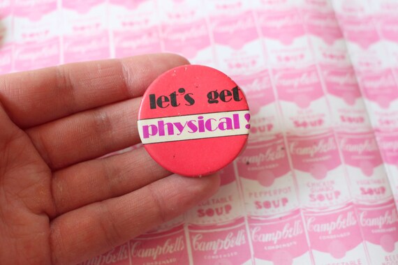 1980s Vintage Lets Get Physical Button Pin...... red.… - Gem