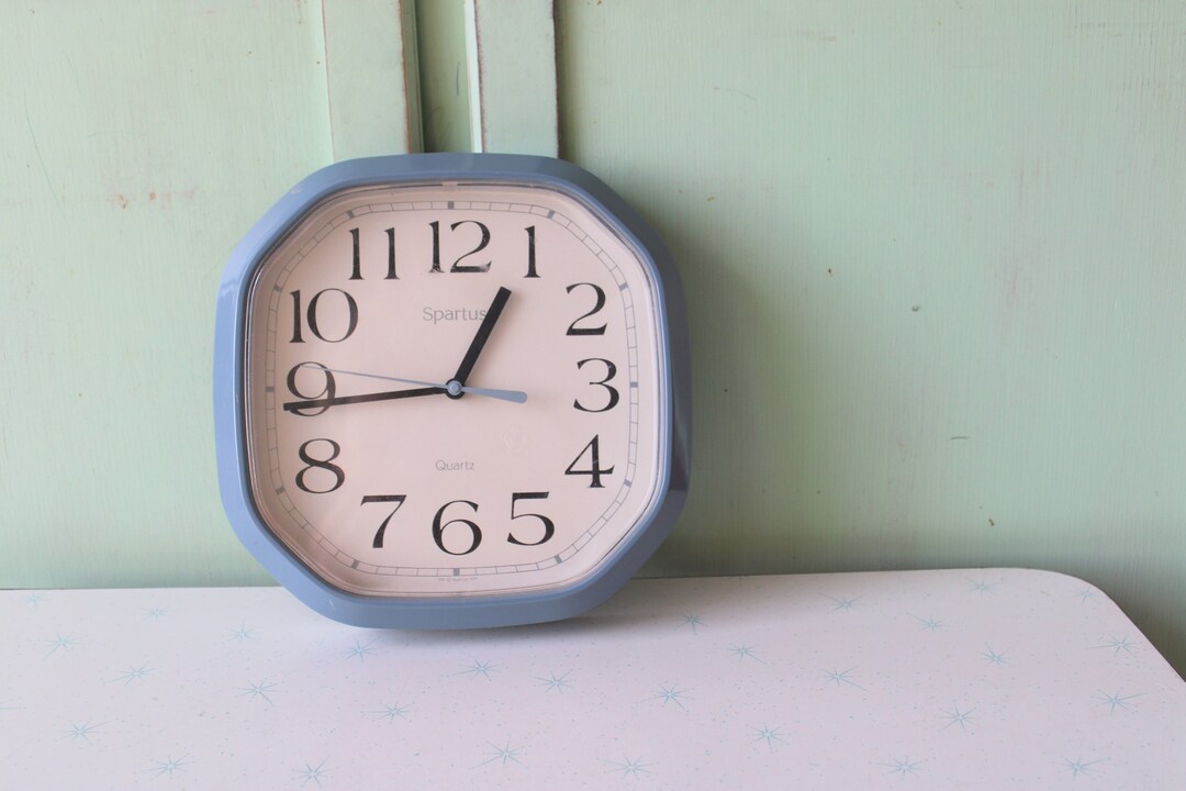 1980s Blue Vintage Hexagon Clock.....80s Home. Bathroom Decor. Retro ...