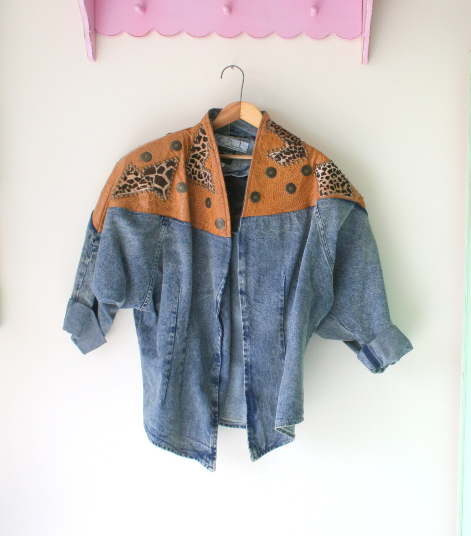 1980s LEATHER BLUE JEAN Jacket....leopard. Animal Print. - Etsy
