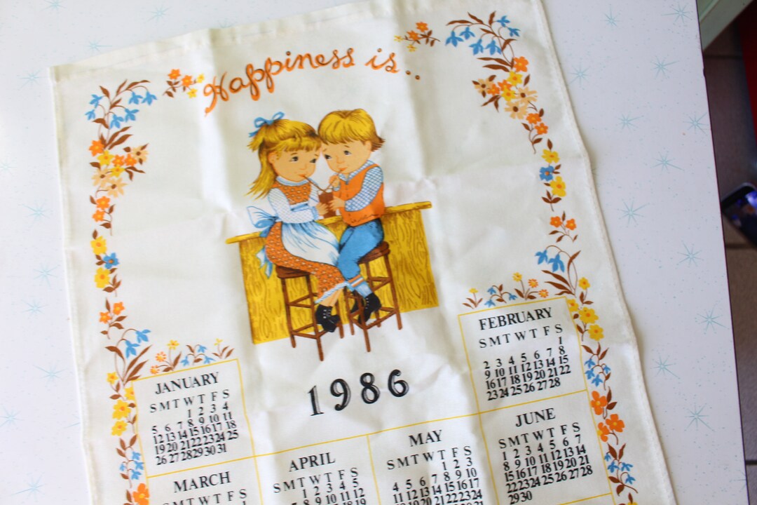 1986 Vintage Kitchen Calendar Tea Towel: Dainty Napkin, Soft Cotton - Etsy