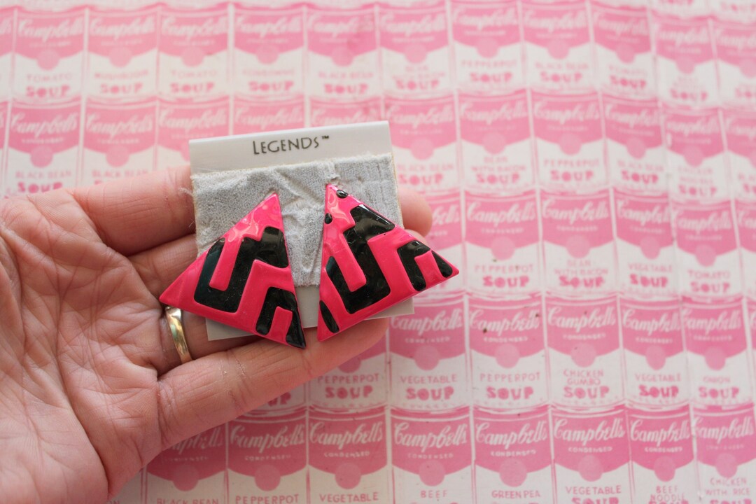 1980s Hot Pink Striped Triangle Clip on Earrings - NOS Costume Glam - Etsy