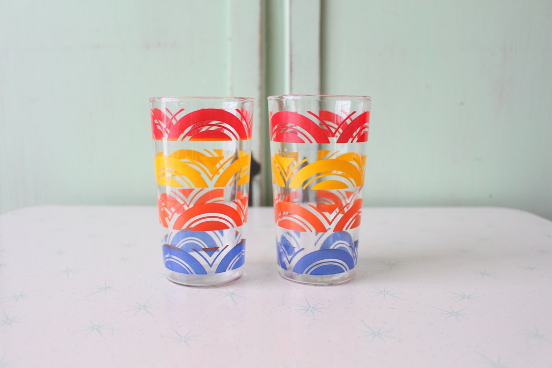 1970s Rainbow Atomic Juice Glassware Set - Retro Kitchen Decor - Etsy