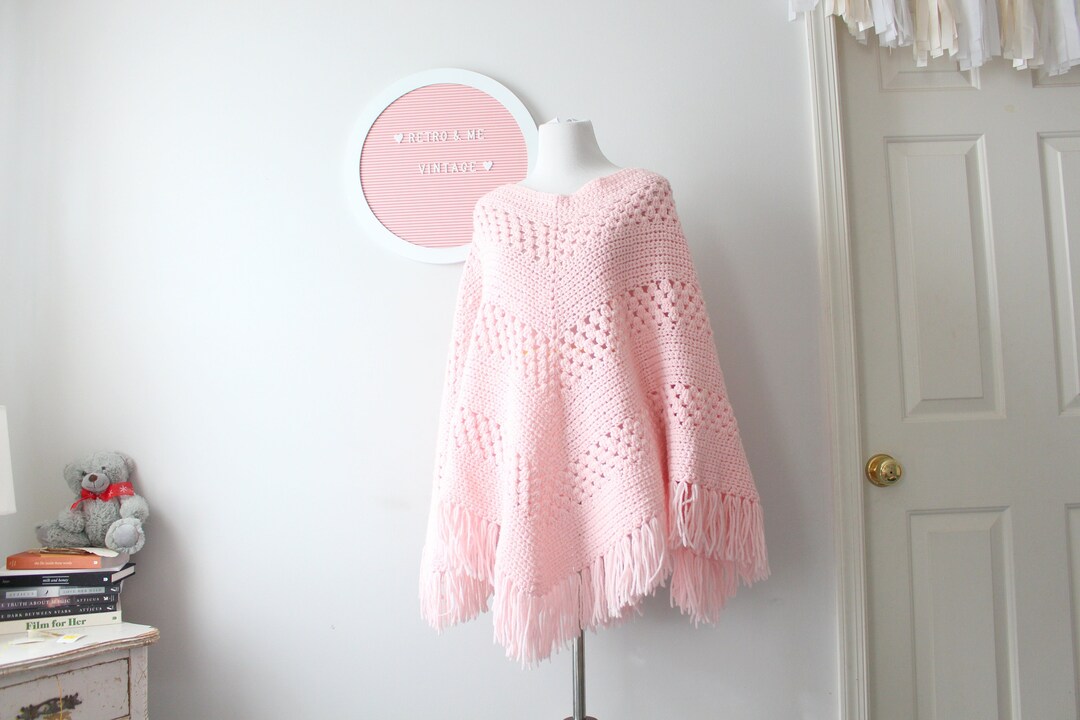 Vintage Rosa Strick Boho Schal Pullover - Einheitsgröße - Etsy Österreich