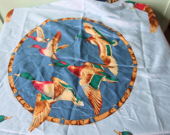 HUGE Vintage Mallard Duck Country Scarf......blue. Silky Scarf. Retro ...