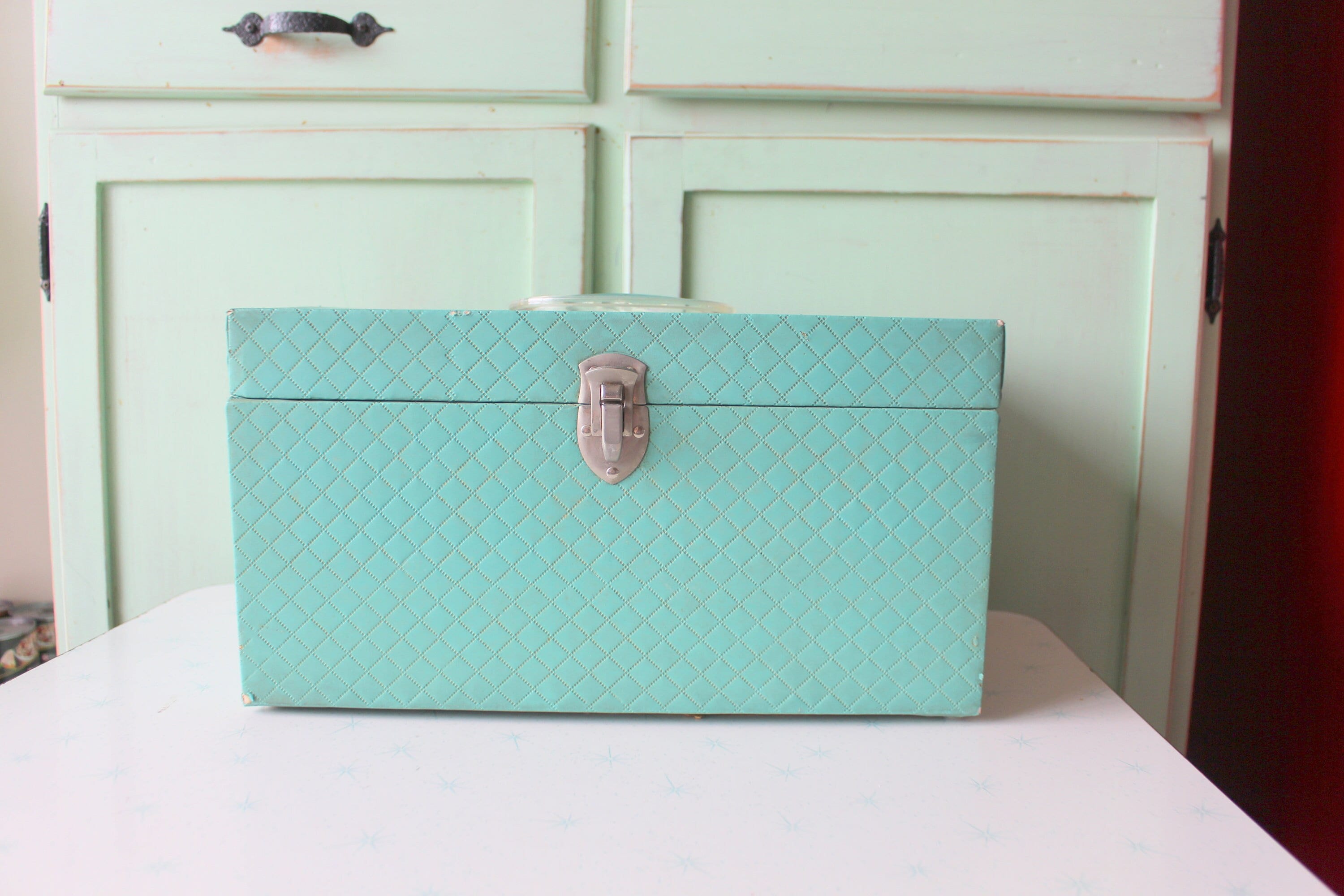 1970s MID CENTURY Atomic Blue Sewing Box.....threads. Sewing. - Etsy
