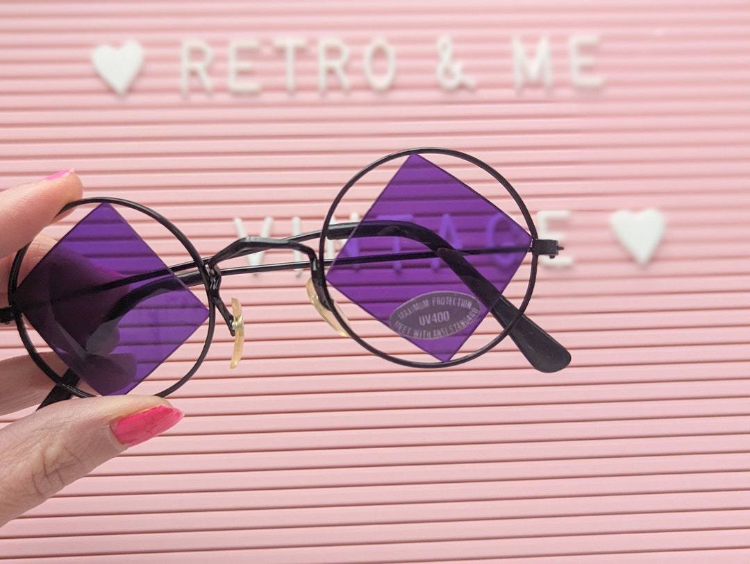 1980s Triangle Purple Diamond Sunnies....specs. NOS. Librarian. Round ...