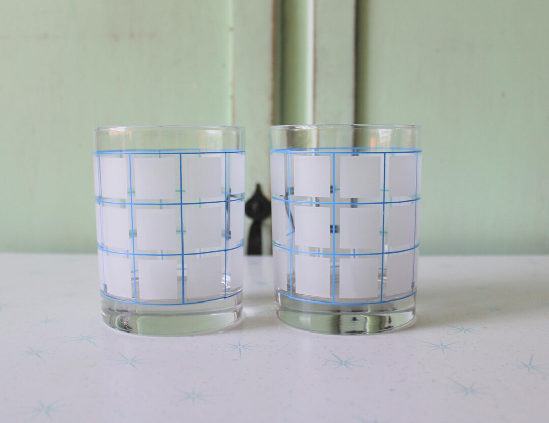 RETRO 1970s ATOMIC Checkered Juice Glass Set...kitchen. Groovy ...