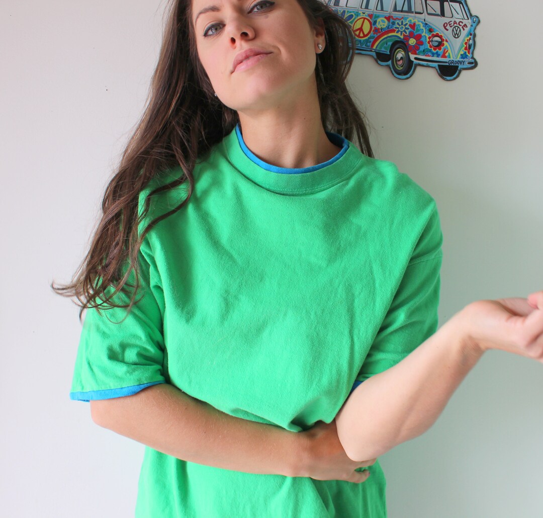 1980s Green and Blue Neon Vintage Tshirt Tee....large. 1980s 1990s ...