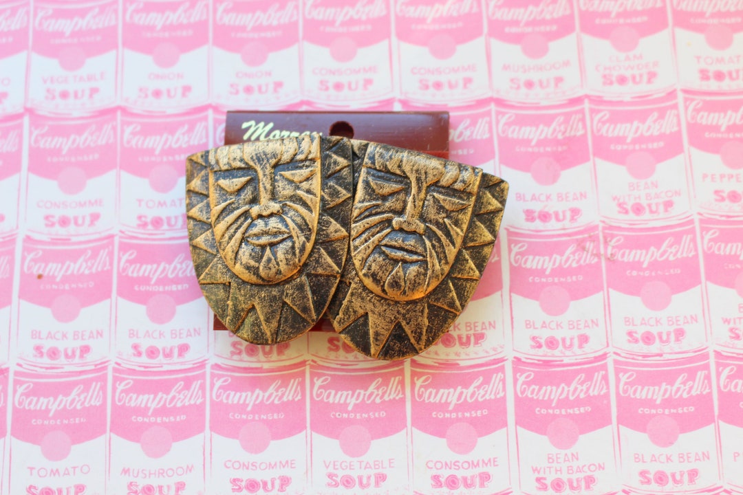 1980s AZTEC Indie Face Earrings....huge. Big. Kitsch. Glam. Green ...