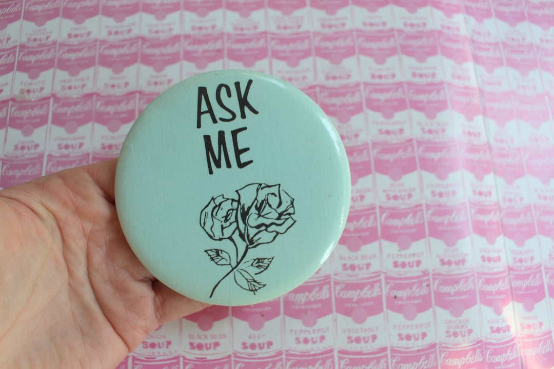 1980s Vintage Ask Me Rose Blue Button Pin.....retro Accessories. Kitsch ...