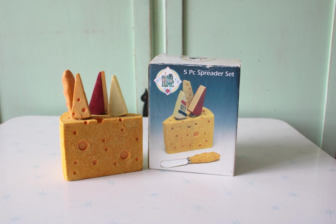 1980s 90s Vintage Cheese Block Spreader Knives Set...kitchen. Kitsch ...