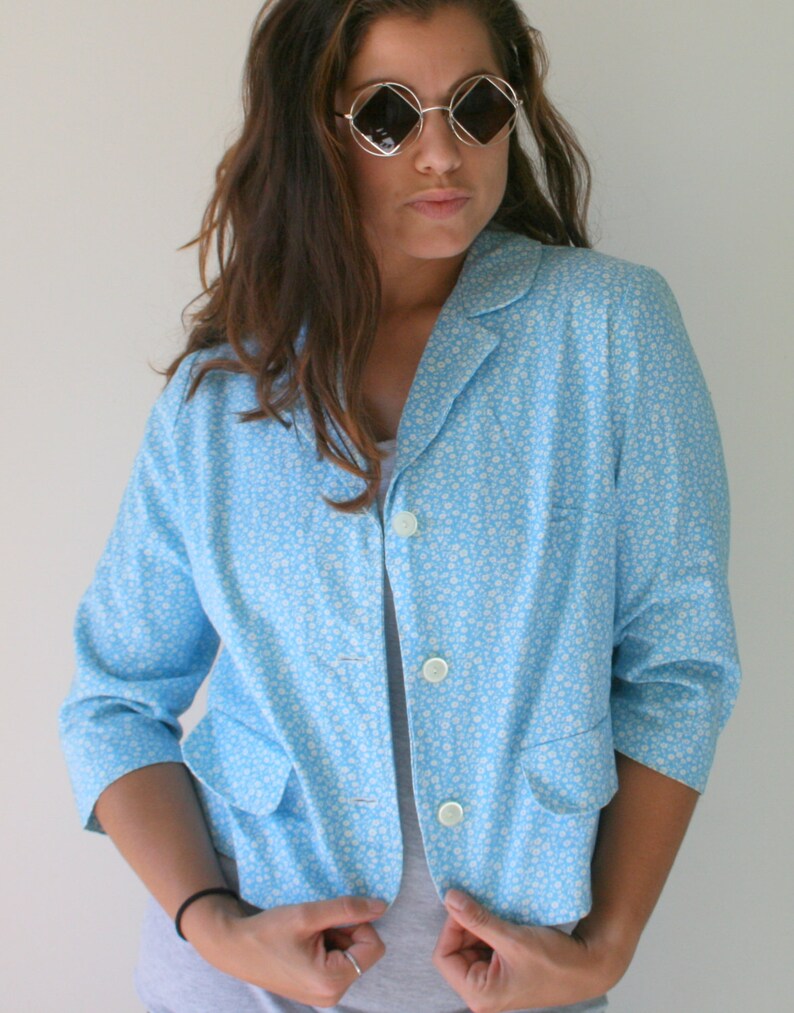 Vintage BLUE FLORAL Retro Jacket...size Small Medium - Etsy