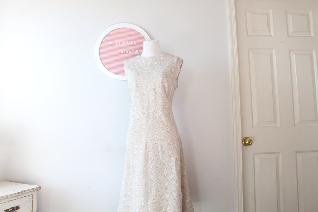 1960s Vintage Floral Tan Dress: Mod Retro Style (M/L) - Etsy