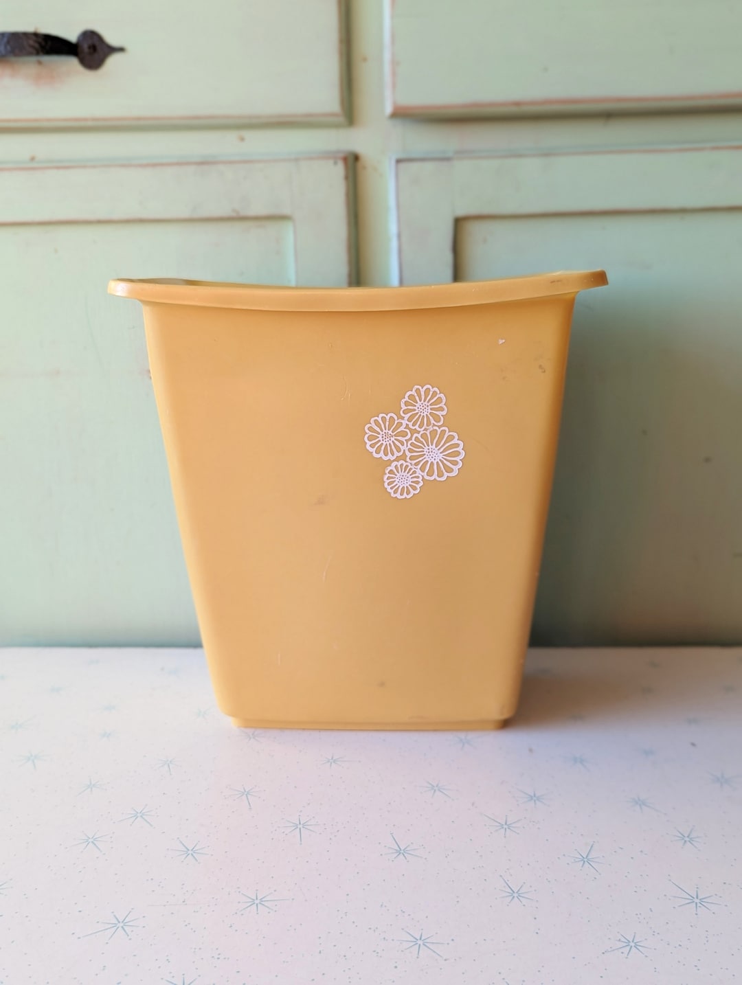 1970s RETRO Mustard Yellow Trash Can....bathroom. Pantry. Bins. Can ...