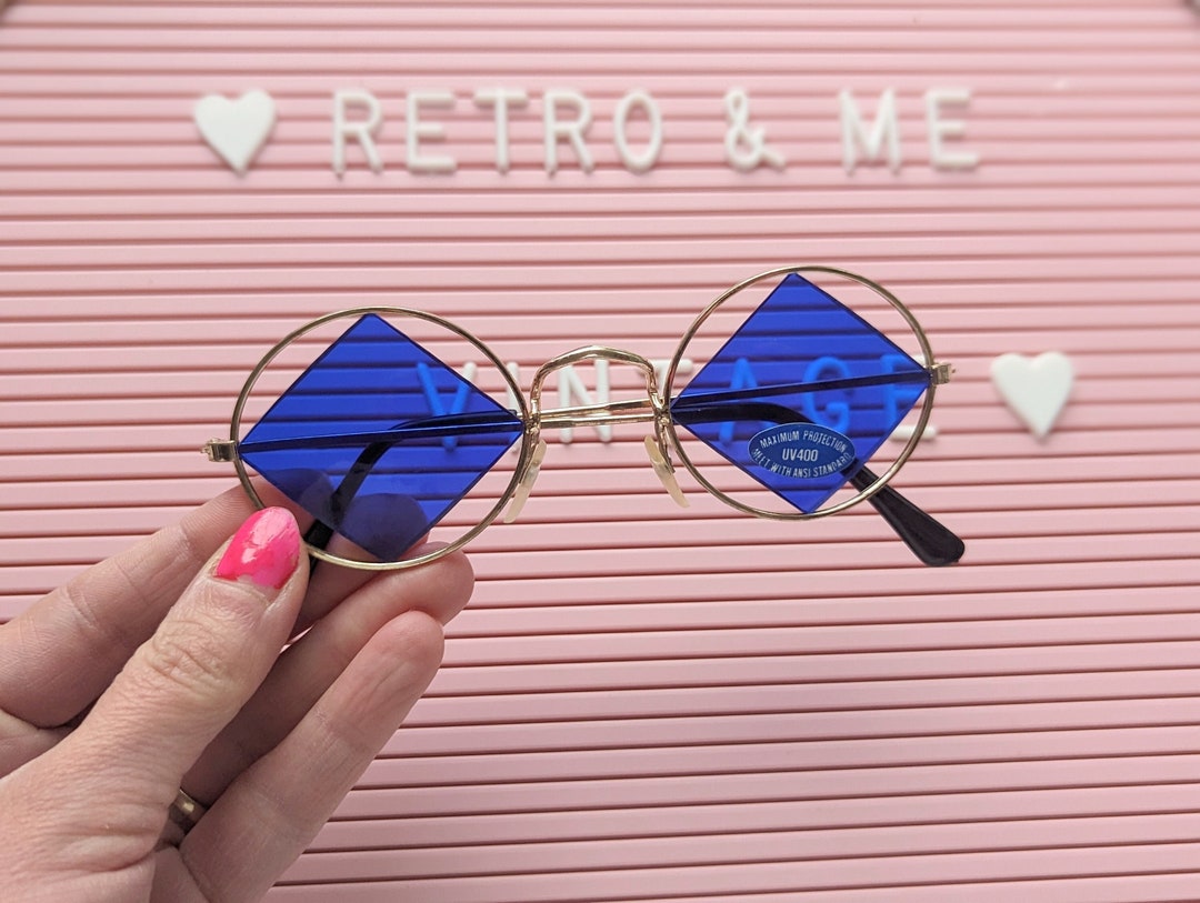 1980s Triangle Blue Diamond Sunnies....specs. NOS. Librarian. Round ...