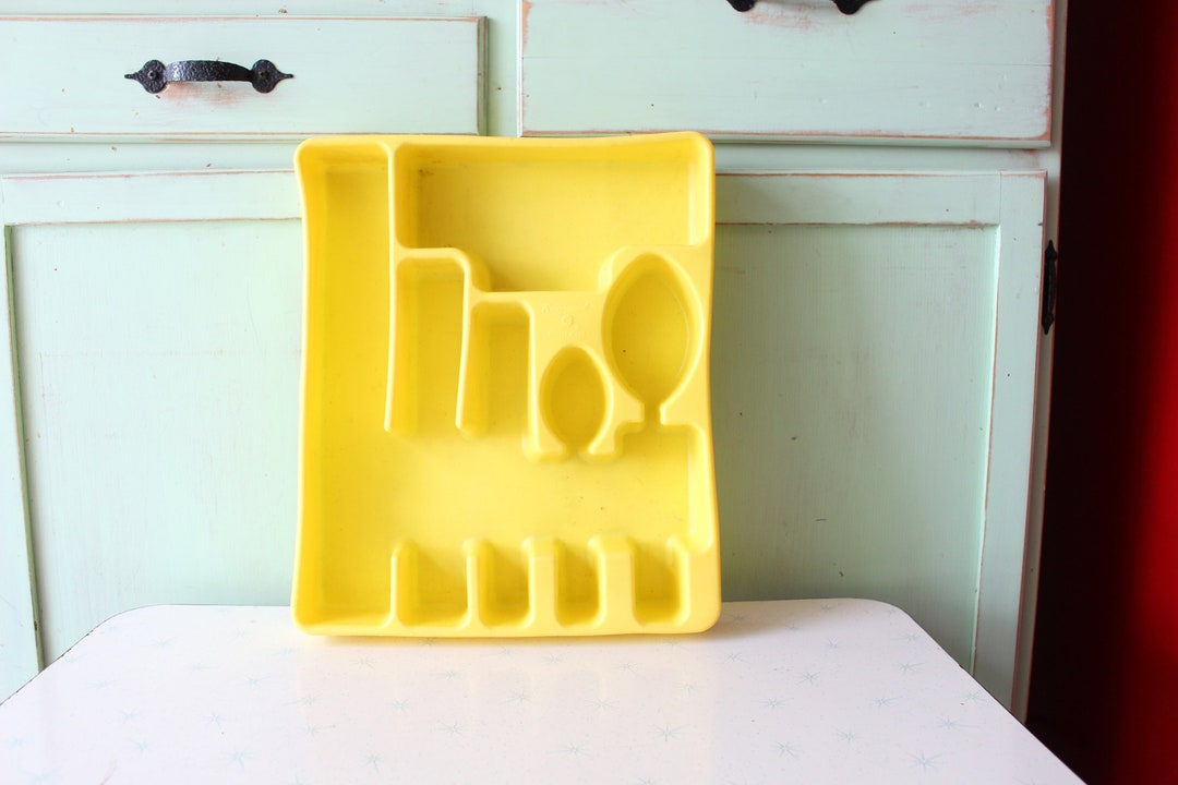 Vintage Bright Yellow Utensil Tray: Retro Kitchen Decor (13x11) - Etsy
