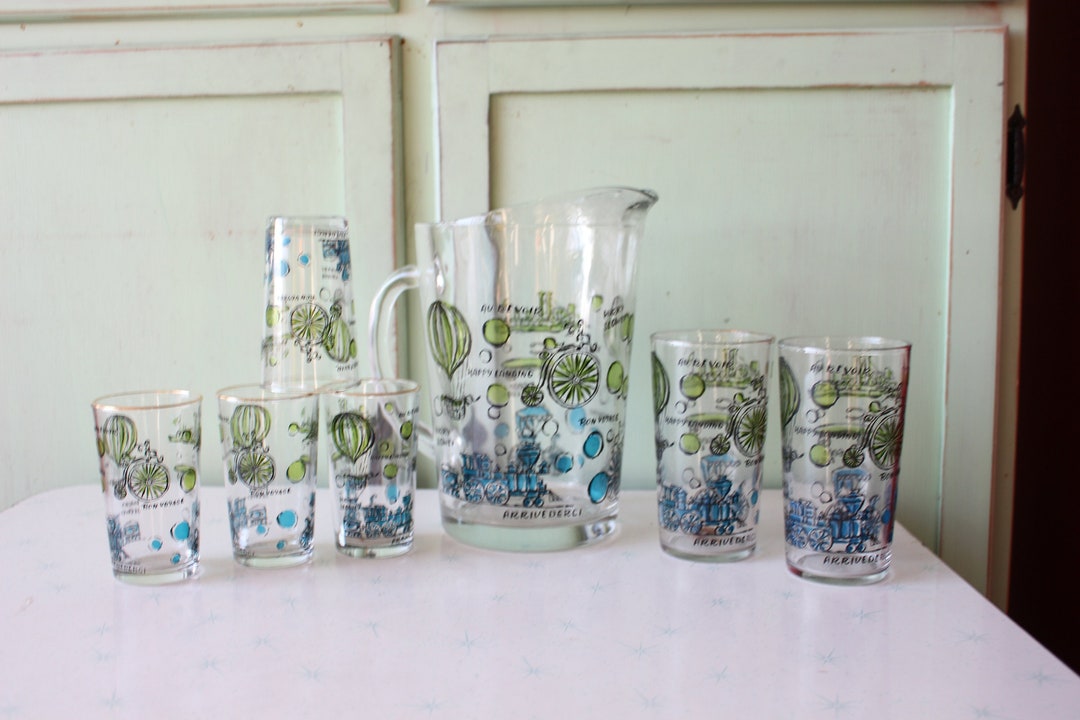 Atomic Glass Pitcher With Glasses Set: Retro Kitchenware - Etsy